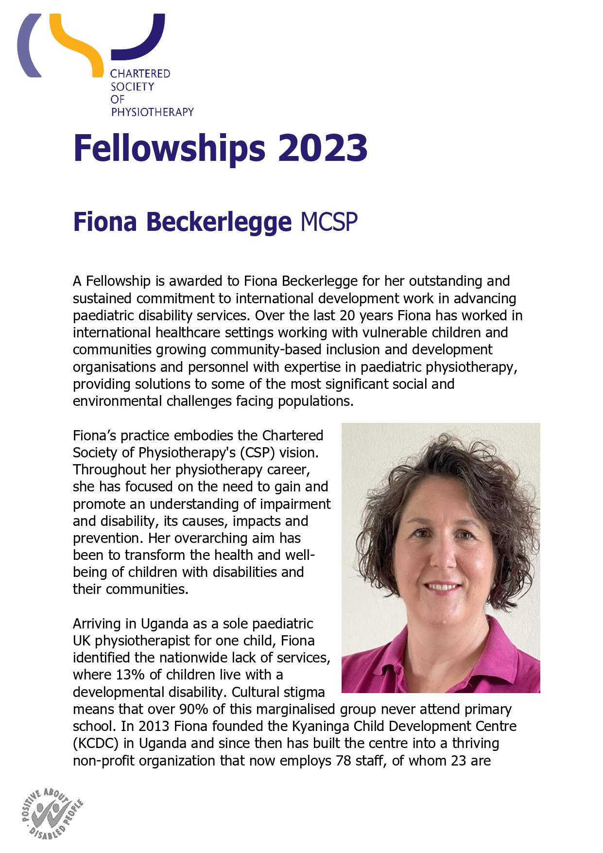 Chartered Society of Physiotherapy Fellowship 2023 Award - Kyaninga ...